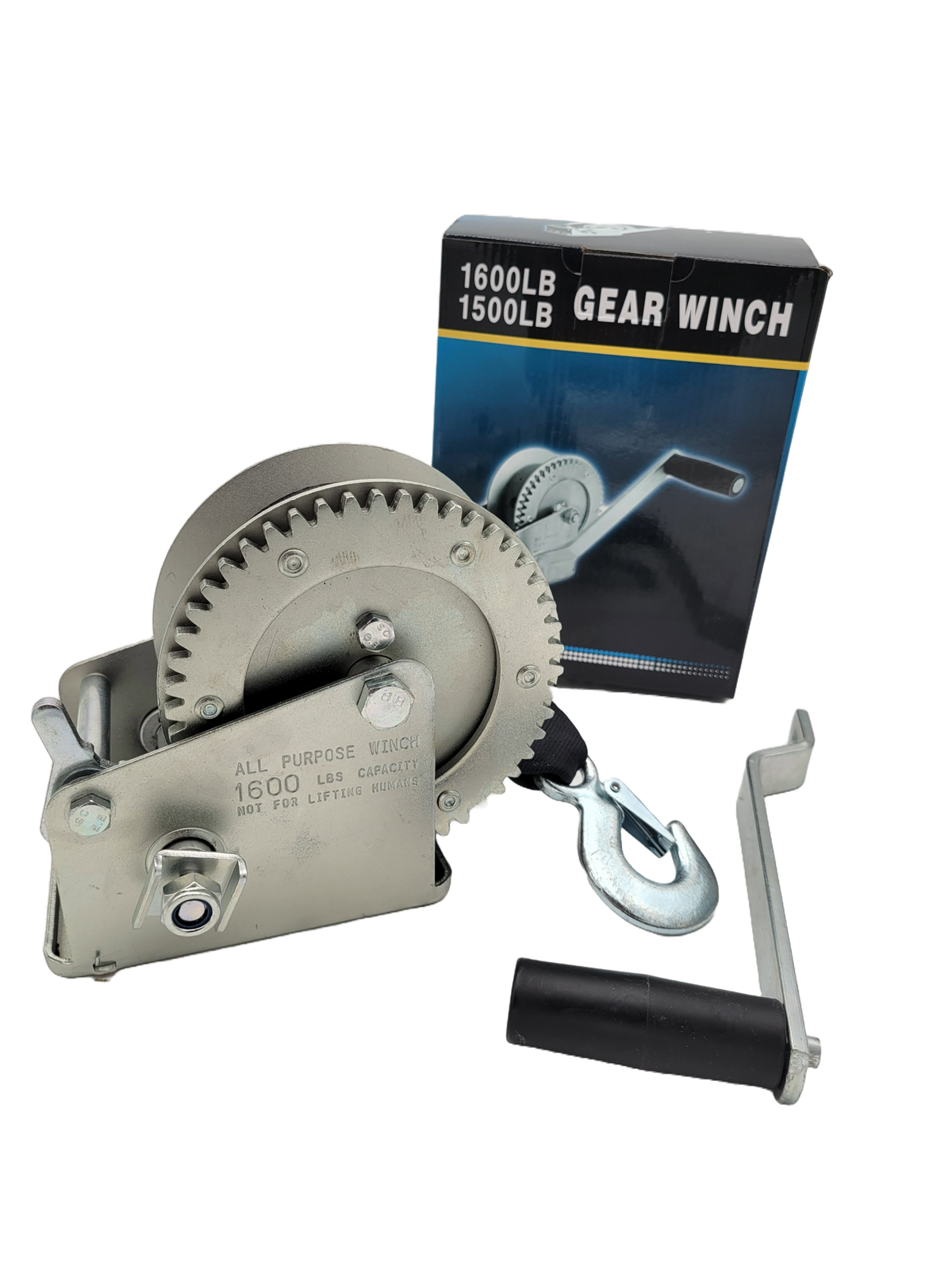 Marine Boat Trailer Winch - 1600lbs Capactity - 2" Grey Strap | Hydrastar