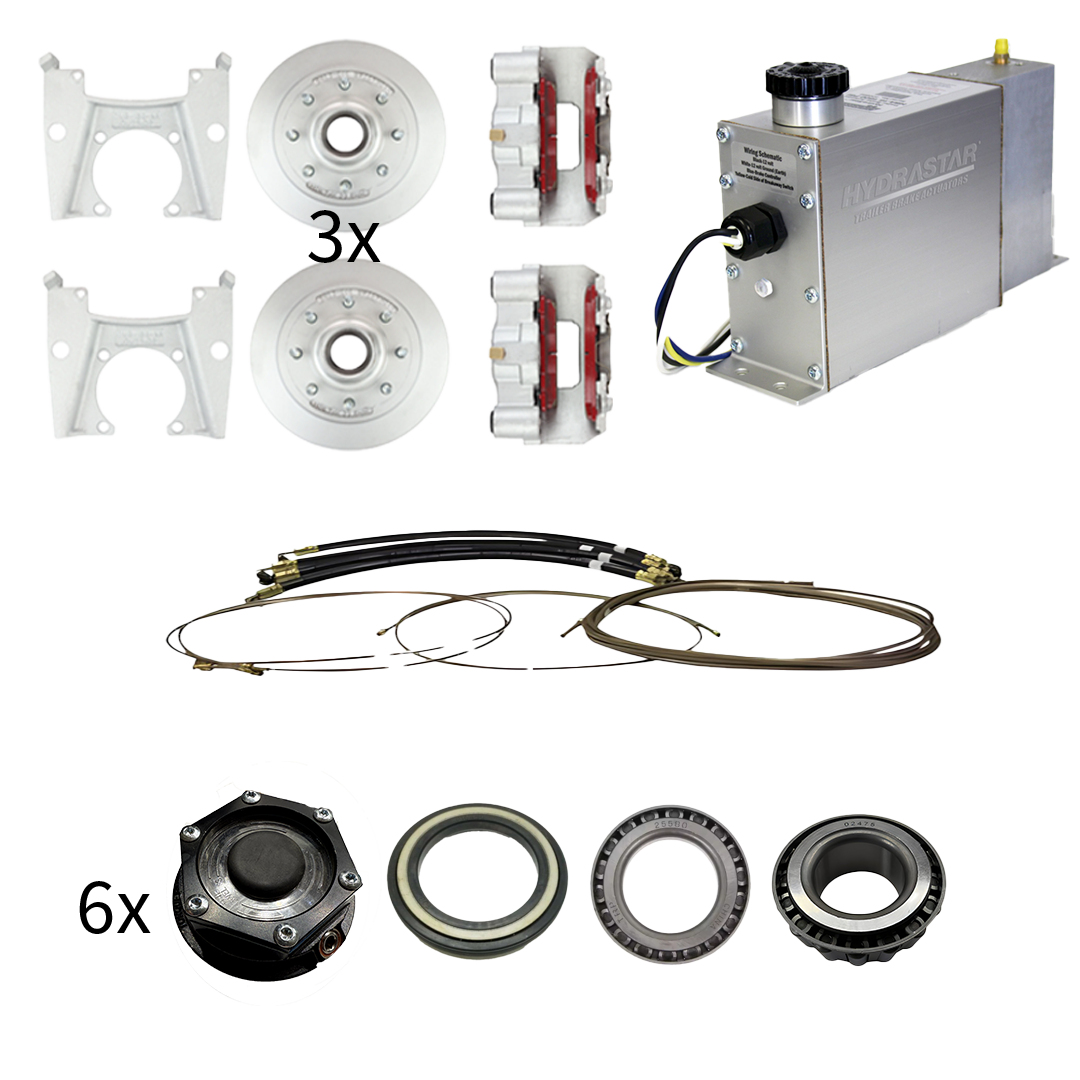Hydrastar® 8K Axles, 8 Lug Integral TRIPLE Axle Trailer Disc Brake Kit ...